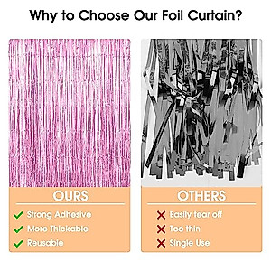 Fringe Backdrop, Pink Backdrop, Foil Fringe Curtains, 3 PCS 3.3x6.6ft Tinsel Curtain Backdrop Streamers for Valentine's Day Birthday Wedding Bachelorette Party Supplies Graduation Decorations