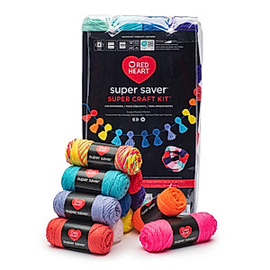 Red Heart Super Saver Yarn Super Craft Kit Brights, with 12 Pack of 50g/1.7 oz. 4 Medium Worsted Yarn for Knitting & Crocheting, 12 Colors, Perfect for Chunky Sweaters, Blankets, Amigurumi