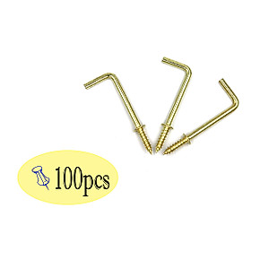 FGen 100pcs L Type Photo Frame - Copper Plated Right Angle Hooks, Fixed Cup Hooks - 2.16 inch (Gold)