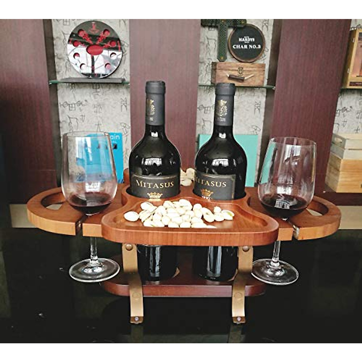 FixtureDisplays® Red Wine Holder 4*Glasses and 2*Bottles Elegant Design Wine Rack,Red Wine Stand 15206