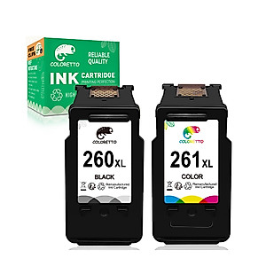 COLORETTO Remanufactured for Canon PG-260XL CL-261XL 260 261 XL Printer Ink Cartridges for PIXMA TS5320 TS6420 TR7020 All in One Wireless Printer High Yield Multipack（1Black,1Color