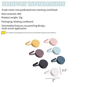 YihuiDurable 10 Pack of Non-Perforated 3m Hooks Adhesive Hooks Colorful Mini Cute Small Wall Bathroom Kitchen Waterproof Hooks (Blue+Yellow)