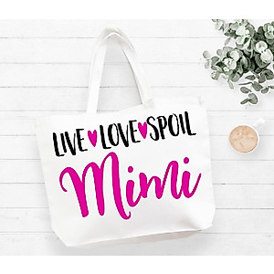 COCOVICI Mimi Tote Bag | Live Love Spoil | Grandma Gifts | Mimi Gifts | Mimi Christmas Gift | Christmas Gift from Grandkids (Live Love Spoil Mimi Pink/Black)