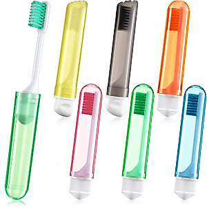 6 Pieces Travel Toothbrush Mini Travel Toothbrush Kit Folding Toothbrush Comes with a Toothbrush Box for Travel, Camping, School, Home, Business Trip (Gold, Black)