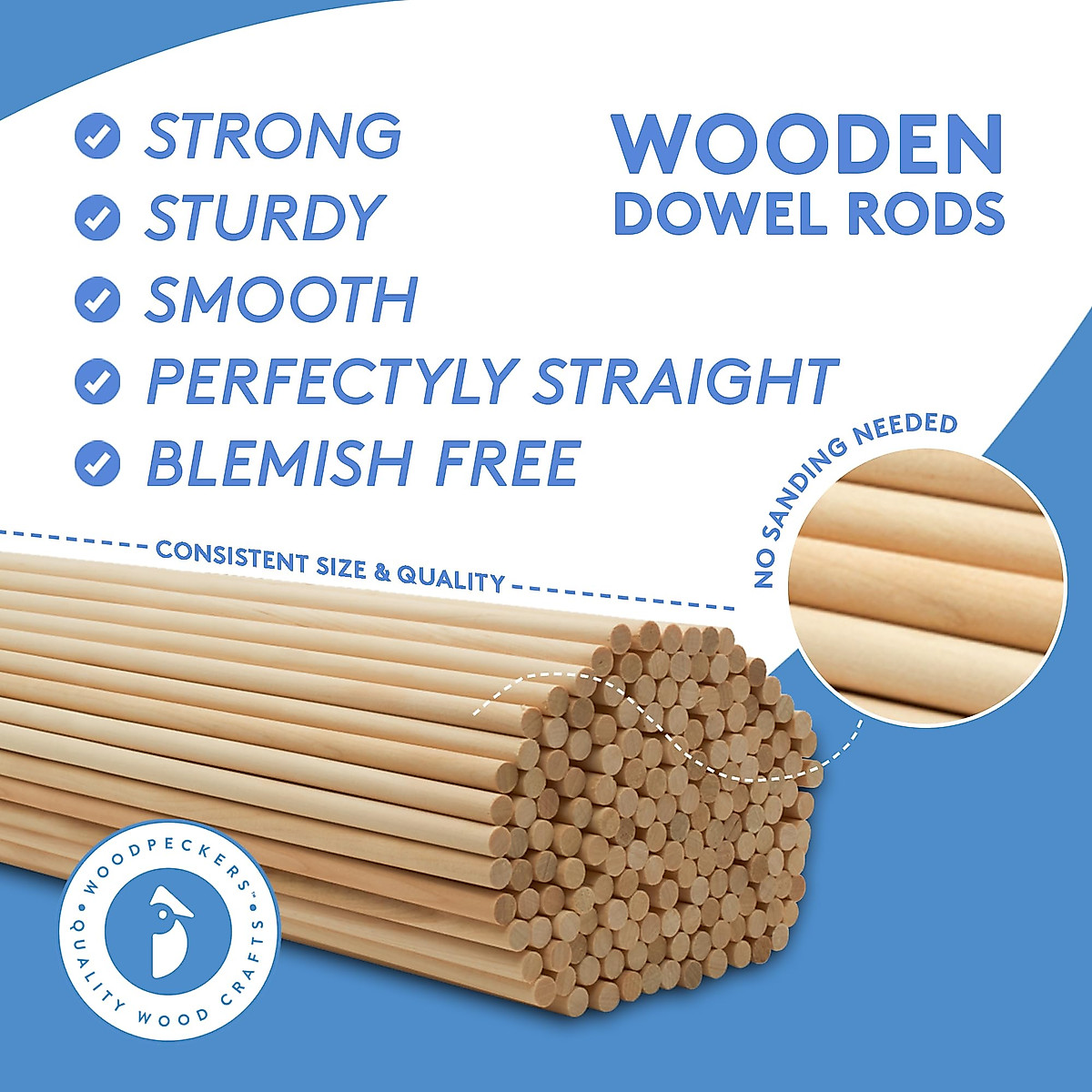 Dowel Rods Wood Sticks Wooden Dowel Rods - 3/16 x 18 Inch Unfinished Hardwood Sticks - for Crafts and DIYers - 25 Pieces by Woodpeckers