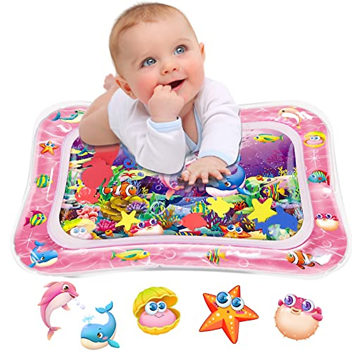 Infinno Tummy Time Mat Premium Baby Water Play Mat for Babies, Baby Toys for 3 to 24 Months, Blue Whale Style and Pink Dolphin Style