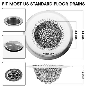 1 Pcs Bathtub Drain Hair Catcher, Reversible 304 Stainless Steel Drain Protector & 1 Pcs Large Silicone Sink Stopper, 5.9 Inch Flat Suction Cover for Kitchen Sink Bathroom Accessories and Laundry