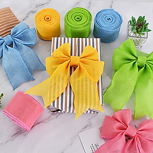 TONIFUL 4 Rolls Easter Ribbon, Burlap Wired Ribbons, Yellow, Pink, Baby Blue, Green, Faux Burlap Ribbon, for Easter Home Decor Wreath Front Door Gift Wrapping Tree Topper Bow Crafts (2 Inch x 40 yds)