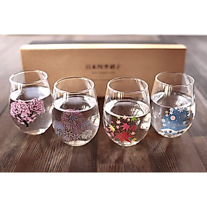 丸モ高木陶器 Japanese Four Seasons Color Changing Glass Cup Set, Magical Blooming Multi-purpose Glasses – Cherry Blossom, Fireworks, Autumn Leaves, Snowflakes