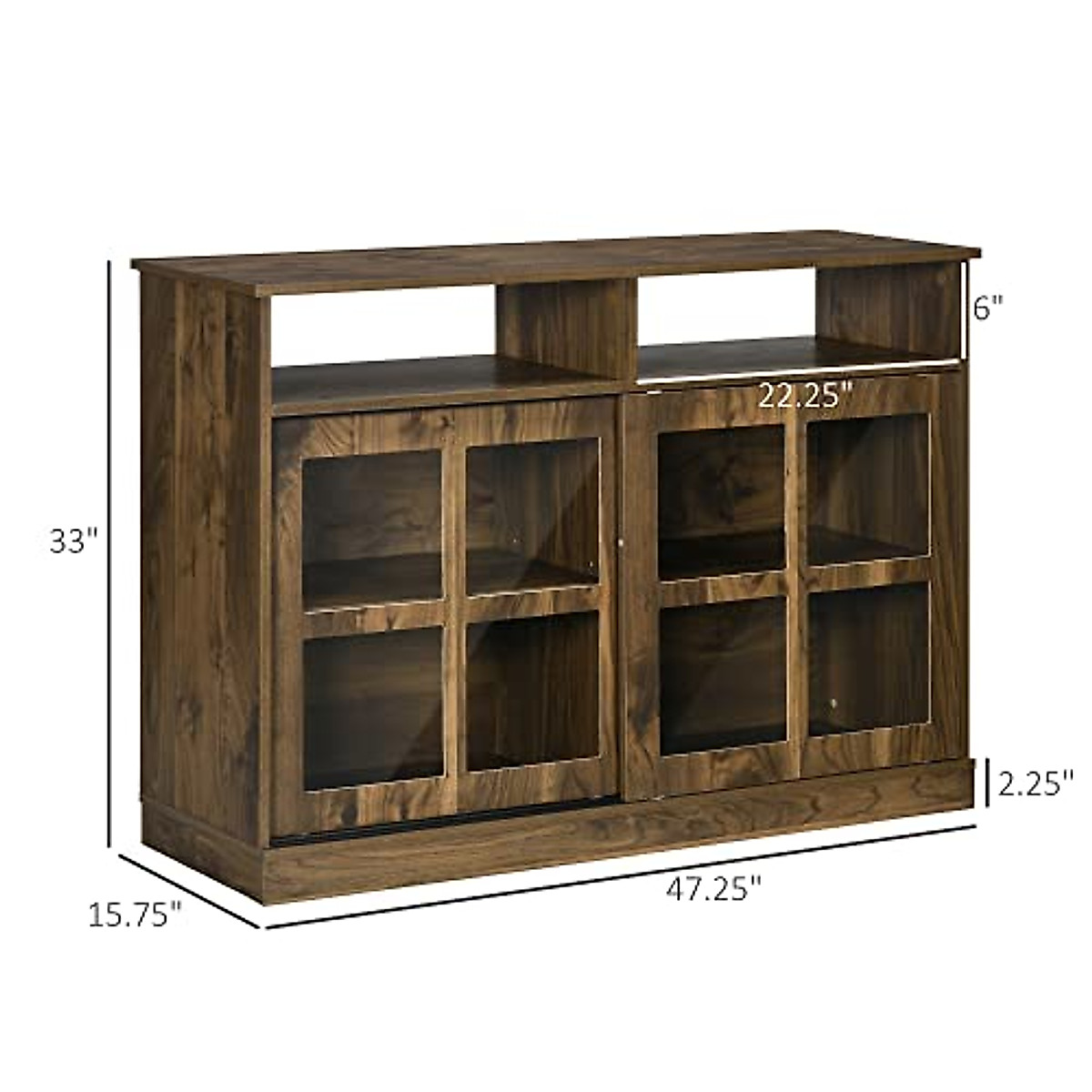 HOMCOM Sideboard with Glass Sliding Doors, Buffet Cabinet, Coffee Bar Cabinet with Adjustable Shelf, Walnut