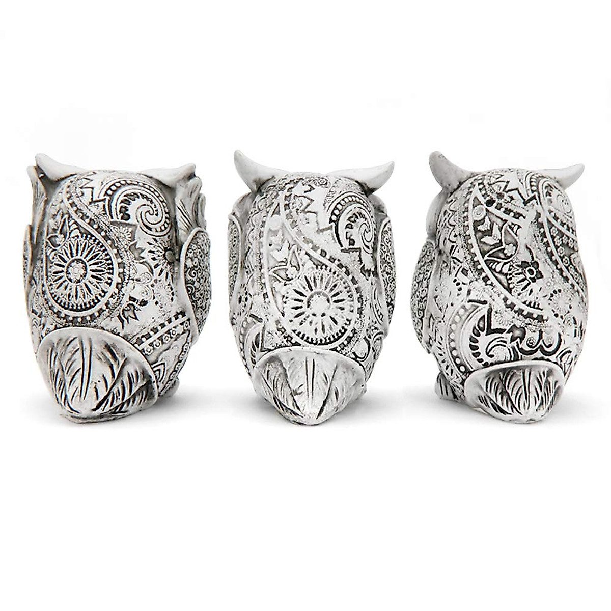 Owl Statue Home Décor Owls Figurine Family Set of 3 Cute Owl Lovers Black & White Gifts for Mom, Zen Mood Gifts, See Hear Speak No Evil, Nice Home Office Decoration, Positive Vibes