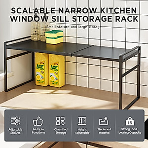 WOCHUANGSI 1pc Small Narrow Tall Shelf for Windowsill Kitchen Organizer Stackable Shelves Bathroom Sill Thin Shelves for Narrow Spaces Counter Top Racks (Black, L13.6-24.4'' * W8.3'' * H9.4'')