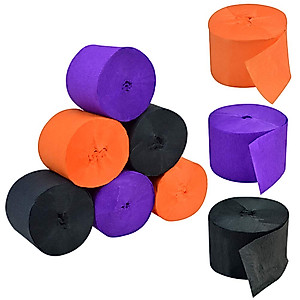 jiebor Crepe Paper Streamers for Halloween Black Orange Purple Crepe Paper Roll Halloween Party Room Wall Decor, 9 Rolls 738 Ft