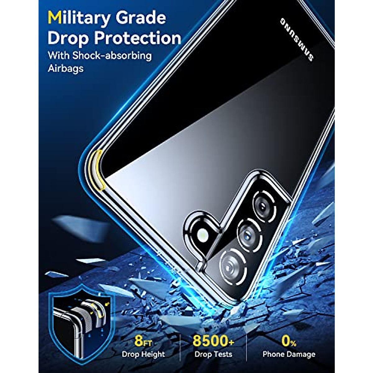 Humixx Samsung Galaxy S22 Crystal Clear Case, [20X Anti-Yellowing][Military Grade Shockproof] Soft Slim Fit Transparent Protective TPU Silicone Bumper Airbag Case Cover for Samsung S22 5G,Clear