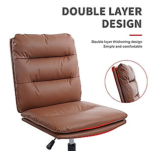 KLASIKA Ergonomic Office Chair for Heavy People, Desk Chairs No with Wheels and Arms, Faux Leather Computer Chair for Home Bedroom Office, Brown