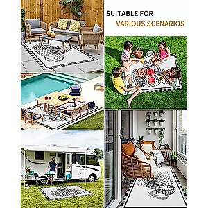 Outdoor Rug 4' x 6', Fall Thanksgiving Large Area Rugs for Patio/RV/Deck/Porch/Indoors, Black and White Checkered Pumpkin Water Absorption Camping Rug Carpet, Lightweight Washable Rug Runners