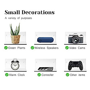 Yalikop Small Adhesive Wall Shelves Acrylic Display Shelf Mini Floating Shelves Pop Shelves Hanging Display Shelves for Space Save Room Bedroom Living Room Bathroom (Clear, 10 Pieces)