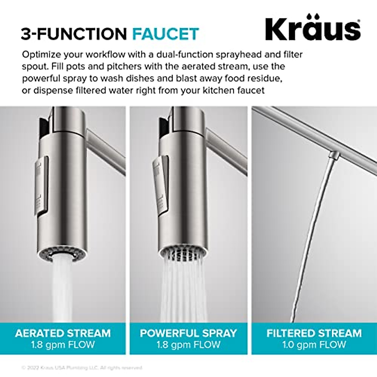 KRAUS Oletto 2-in-1 Commercial Style Pull-Down Single Handle Water Filter Kitchen Faucet for Reverse Osmosis or Water Filtration System in Spot-Free Antique Champagne Bronze, KFF-2631SFACB