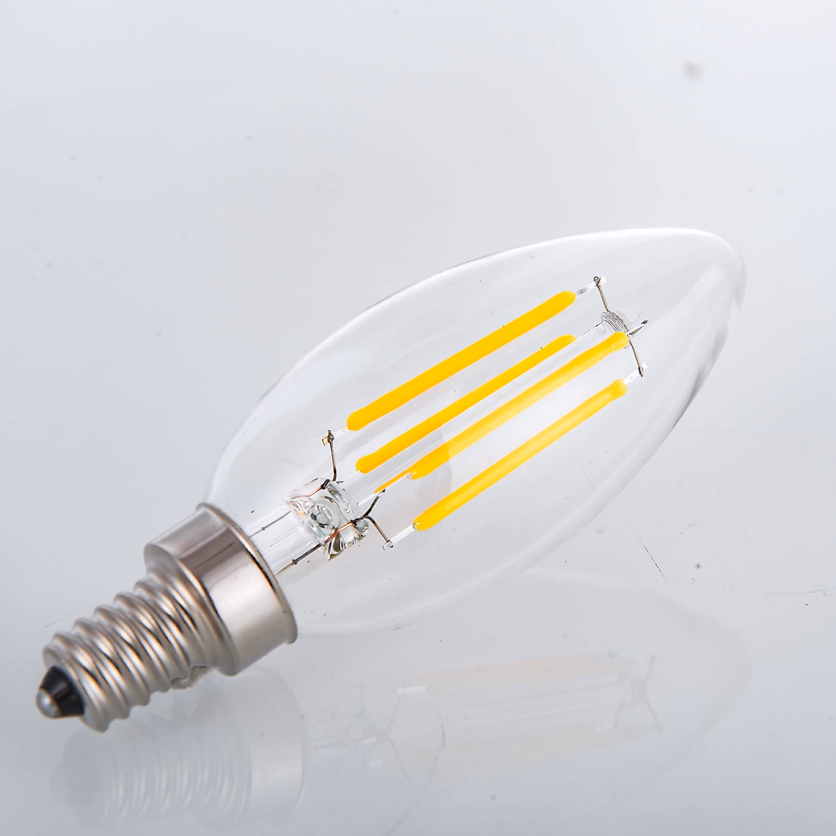 E14 LED Bulb Dimmable 40W Equivalent 3000K Soft White, E14 European Candelabra Base Light Bulbs, Clear Glass Torpedo Shape, 6 Pack