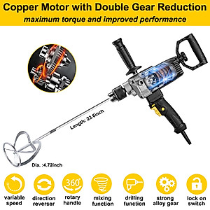 10-Amp Corded 5/8" Heavy Duty Drill Mixer Set, Mixing Drill Machine with Spade Handle for Drilling and Mixing, Variable Speeds Concrete Mud Mixer ROLAYSEE TOOLS