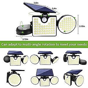 Ollivage Solar Lights Outdoor with Motion Sensor, Security Solar Lights Outdoor IP65 Waterproof Luces Solares para Exteriores with 3 Adjutable Head Wide Angle for Outside Garage Yard Patio