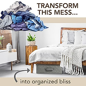 Foldable Underbed Storage Bags, Closet Organizers and storage bins, Clothes Blankets Organizer, with Clear Window and Reinforced Handles, 24” x 16” x 6", Gray, Pack of 2