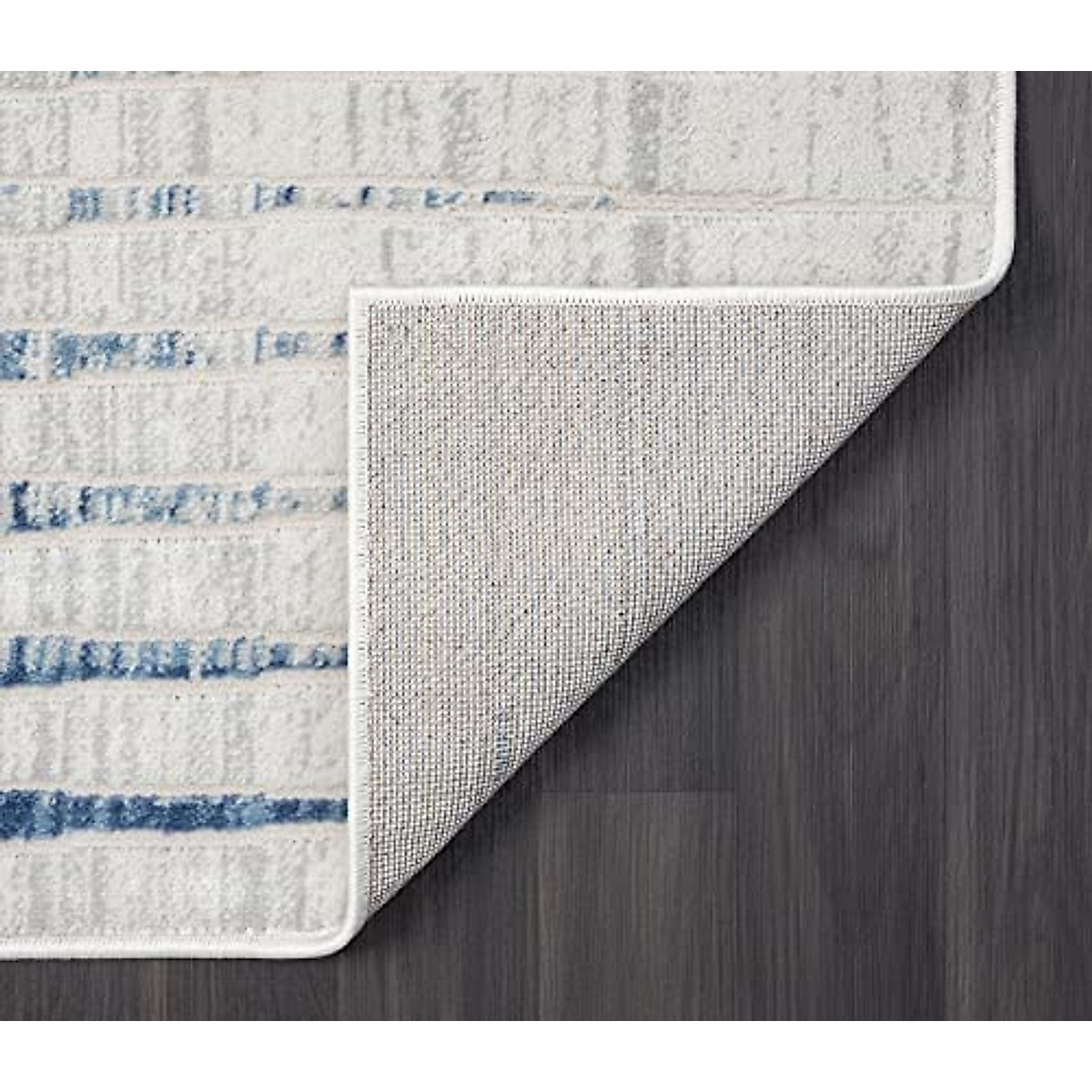Abani Atlas 4'x6' Blue/Grey Area Rug, Striped Design - Durable Non-Shedding - Easy to Clean