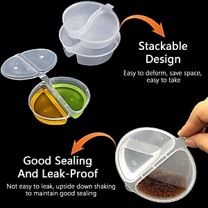 CATPAN Condiment Containers with Hinged Lids:Disposable Two-Compartment Sauce Containers,Clear Leak Proof Sauce Cups,Small Plastic Containers for Sauces,Travel Snack,100ML,30PCS