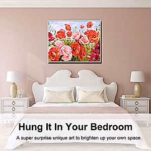 BAISITE Paint by Numbers for Adults Beginners and Kids,16" Wx20 L Canvas Pictures Drawing Paintwork with 4 Pcs Wooden Paintbrushes,Acrylic Pigment Poppy Flowers-BSC011