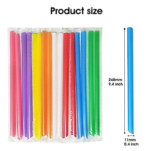 RENYIH 300 Pcs Multi Colors Jumbo Smoothie Straws Boba Straws,Plastic Milkshake Straws Disposable Wide-mouthed Large Individually Wrapped Straws(0.43" Wide X 9.45" Long)