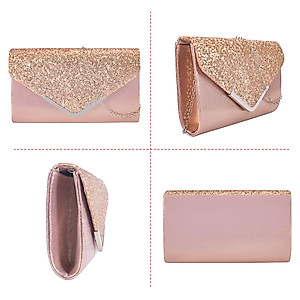 DIGOGO Sequins Flap Evening Purse Envelope Shaped Clutch Purse Chain Crossbody Shoulder Bag for Wedding Party Prom Ball Pink