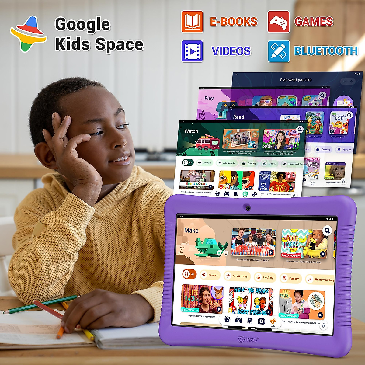 Contixo Kids Tablet, K102 Tablet for Kids and Tablet Sleeve Bag Bundle,10-inch HD, Ages 3-7, Toddler Tablet with Camera, Parental Control, Android 10, 64GB, WiFi, Learning Tablet for Kids - Purple