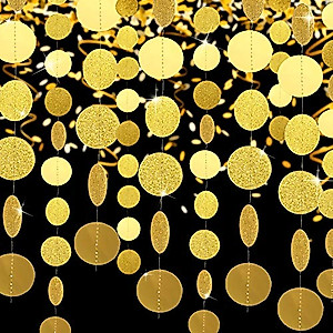 10 Pcs 131 ft Glitter Paper Circle Dots Circle Garlands Coin Garland Hanging Banners Dot Streamer Backdrop Background Decor for Birthday Baby Shower Wedding Party (Champagne Gold)