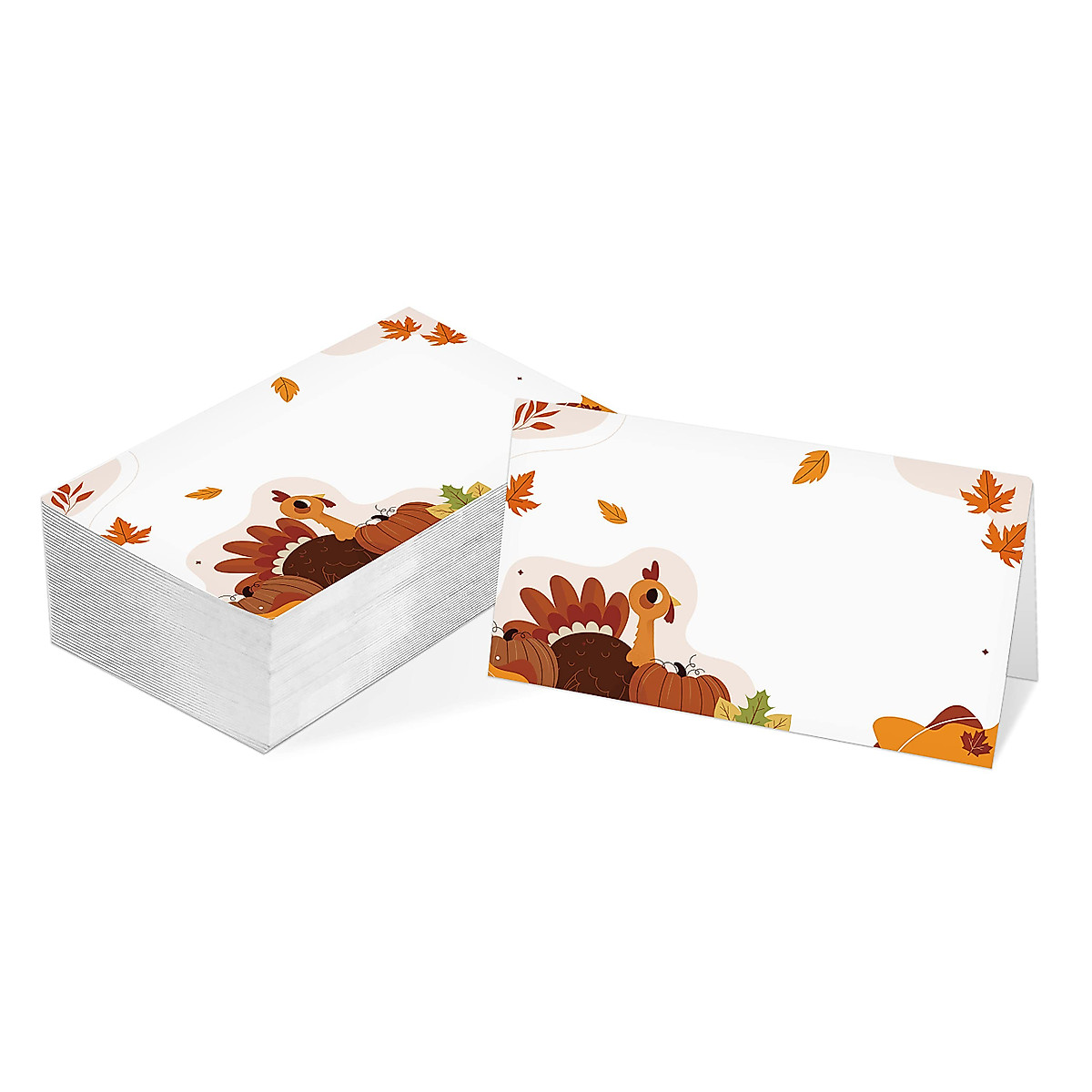 Table Place Card, Fall Thanksgiving Themed Tent Style Cards, Pack of 25 Half-Fold Reception Place Card with Turkey, Perfect for Thanksgiving Dinner, Party, Birthday, Wedding, Banquet A08