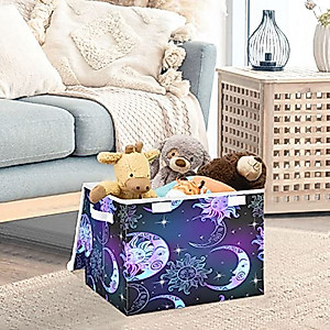 ALAZA Purple Moon Sun Star Storage Bins Box Collapsible Cubes Container Basket for Office Bedroom Home Decor Shelf Closet