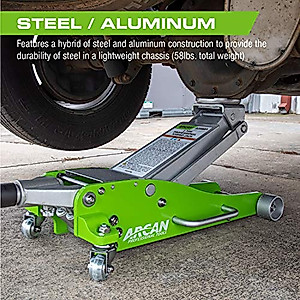 Arcan Jack with Ratcheting Design & Pro-Lift Heavy Duty 6 Ton Jack Stands Pair - Double Locking Pins - Handle Lock and Mobility Pin for Auto Repair Shop with Extra Safety