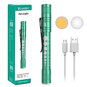 BIZOUTER Dual Beam LED Medical Penlights for Nurses Nursing Students Doctors Pen Lights with Pupil Gauge Pocket USB Rechargeable Medical Pen Light