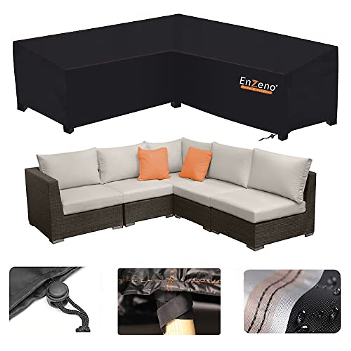 Enzeno Patio V-Shaped Sectional Sofa Cover, Waterproof Outdoor Sectional Cover,Heavy Duty Garden Furniture Cover with Air Vent 118" L (Each Side) x 33.5" D x 31" H