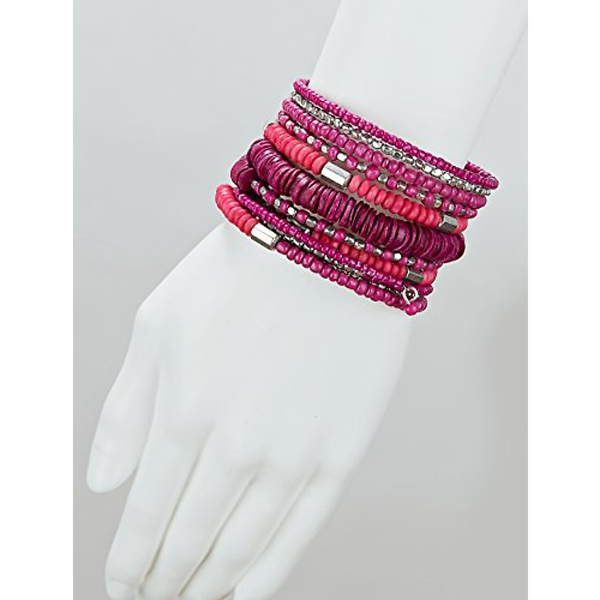 SPUNKYsoul Handmade Bohemian Coil in Shocking Hot Pink and Silver Bracelet for Women Collection