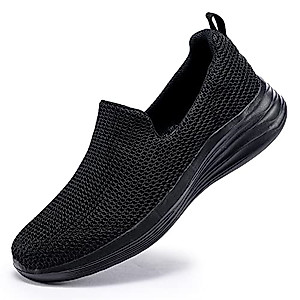 Womens Walking Shoes Breathable Mesh Loafers Lightweight Slip-on Sneakers Non Slip Casual Shoes, All Black, Size 8