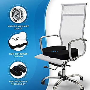 Everlasting Comfort Gel Infused Memory Foam Seat Cushion for Coccyx, Tailbone and Back Pain (Black)