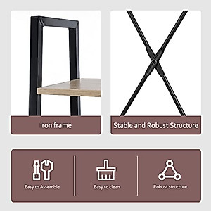 LuxenHome 4 Tier Ladder Bookshelf, 58'' Modern Leaning Bookshelf, Solid Real Wood Bookcase, Rustic Shelves with Industrial Metal Frame, Tall Wide Bookshelf Storage for Classroom, Light-Oak