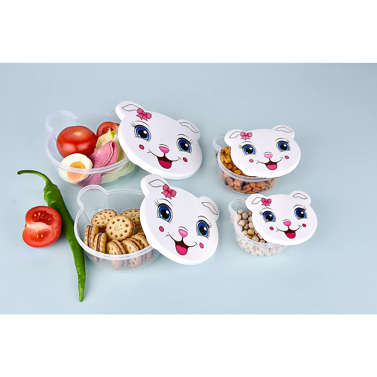 HOBBYLIFE 4 PCS ZOO STORAGE BOX - for Snacks, Food/Puree, Condiments, Picnics Food Prep, Lunch, Plastic Food Storage Containers (White Dog