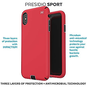 Speck Products Compatible Phone Case for Apple iPhone Xs Max, Presidio Sport Case, Heartrate Red/Sidewalk Grey/Black