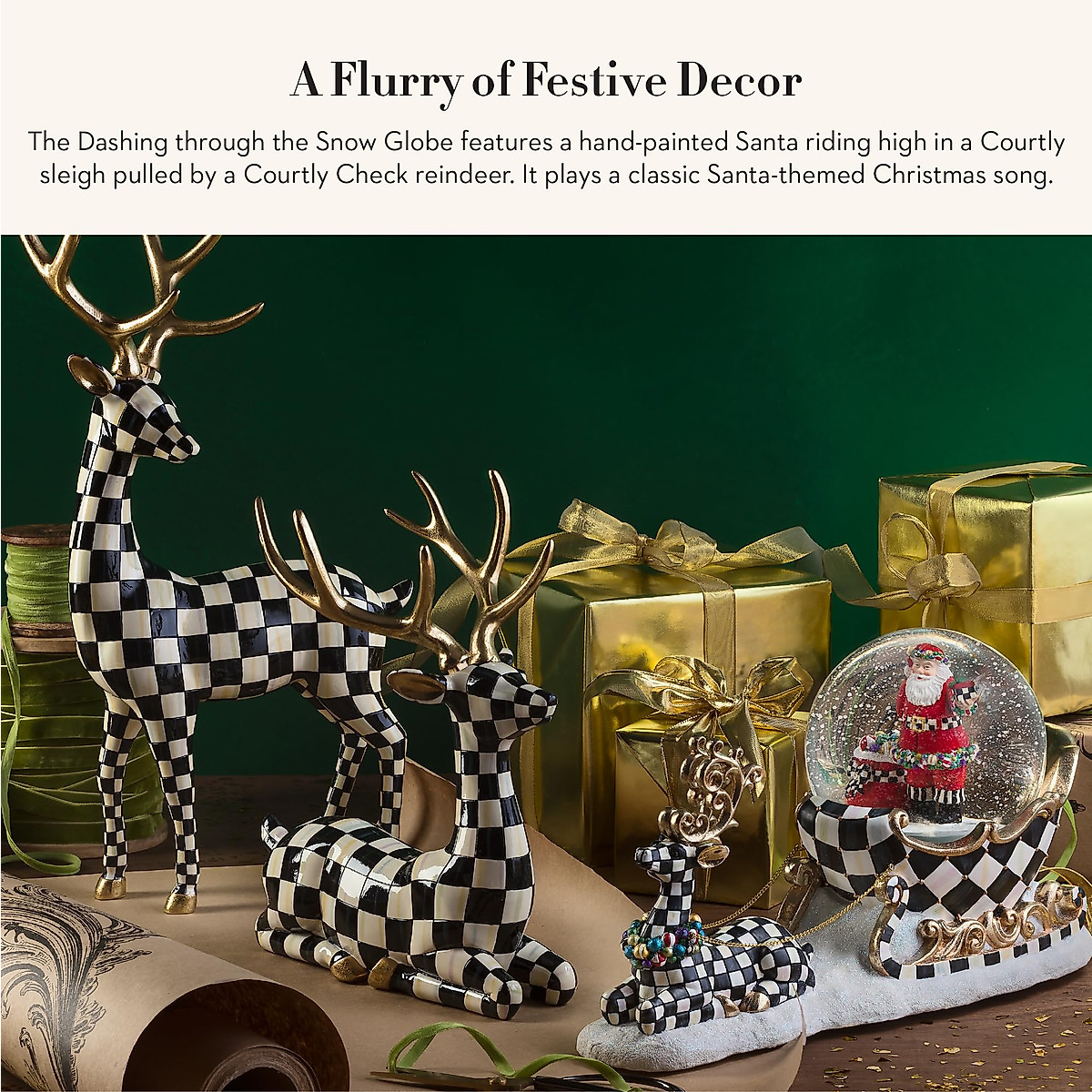 MACKENZIE-CHILDS Snow Globe, Christmas Decoration for Living Room, Holiday Decor, Dashing Through The Snow