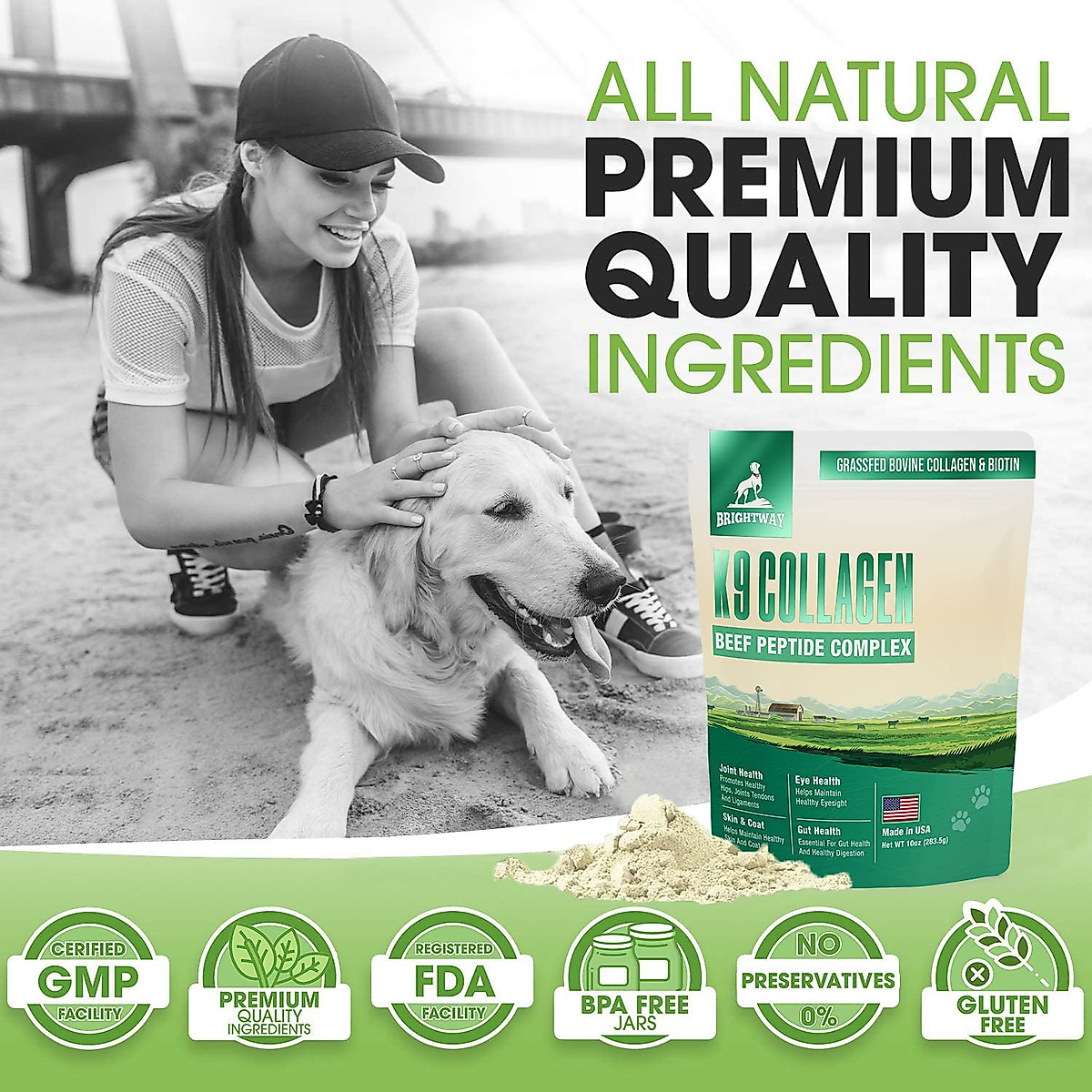 K9 Collagen PEPTIDE Complex W/BIOTIN - Hip & Joint Supplement for Dogs- Supports Healthy Joints, Skin & Coat – Helps in Recovery & Repair– 3+ Months Supply - Over 114 Servings!