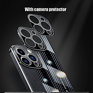 Lunivop for iPhone 14 Pro Max Case Genuine Leather Cover Thin Soft Bumper Carbon Fiber Compatible with Compatible with iPhone 14 Pro Max 6.7 inch 2022 Phone Case Camera Protection Women Man (Black)