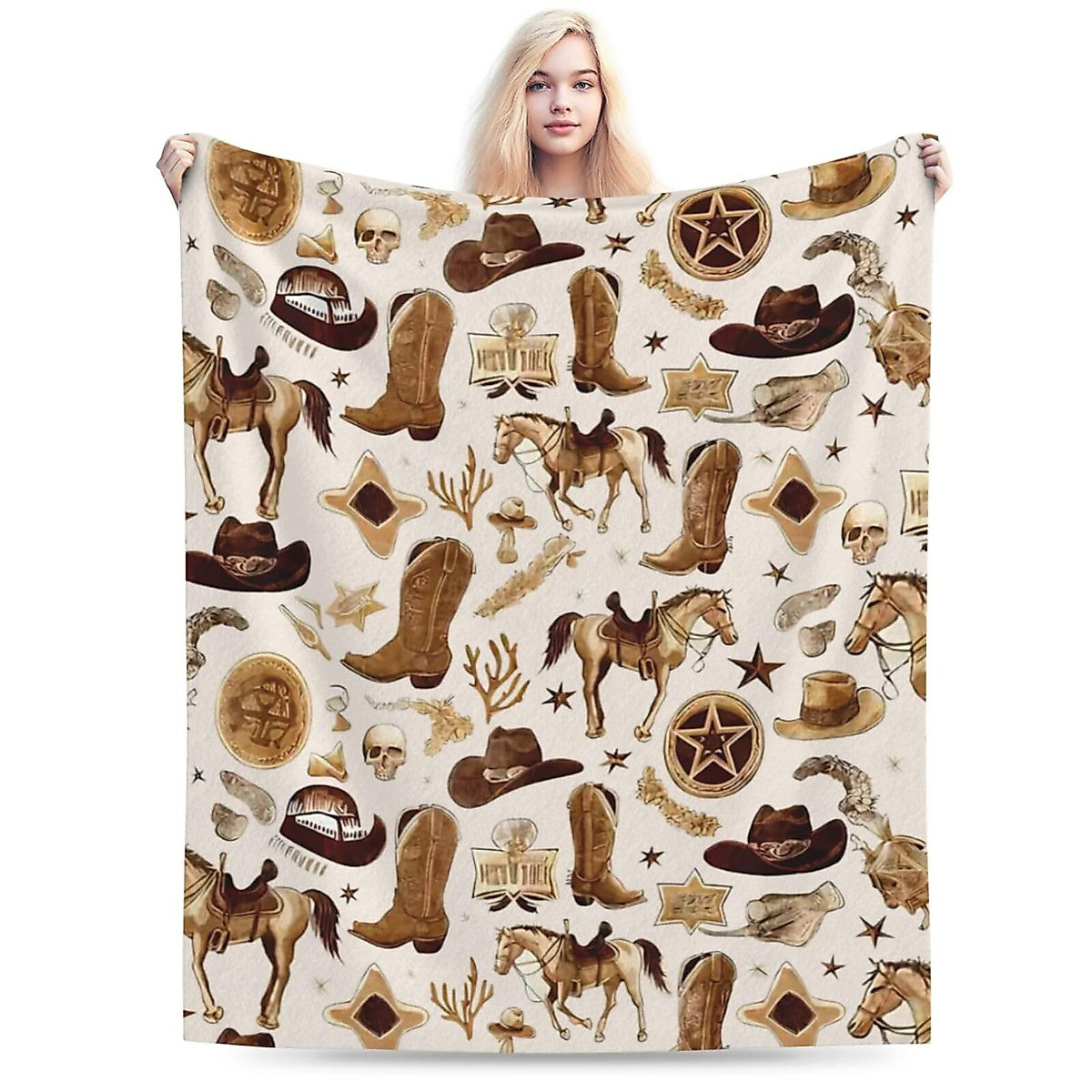 Western Blanket Soft Cozy Southwestern Flannel Throw Blanket Cowboy Decor Warm Lightweight Fleece Plush Bedding Stuff Blanket Gifts for Lover Kids Girls Boys Women Adults Bed Travel 40"x50"