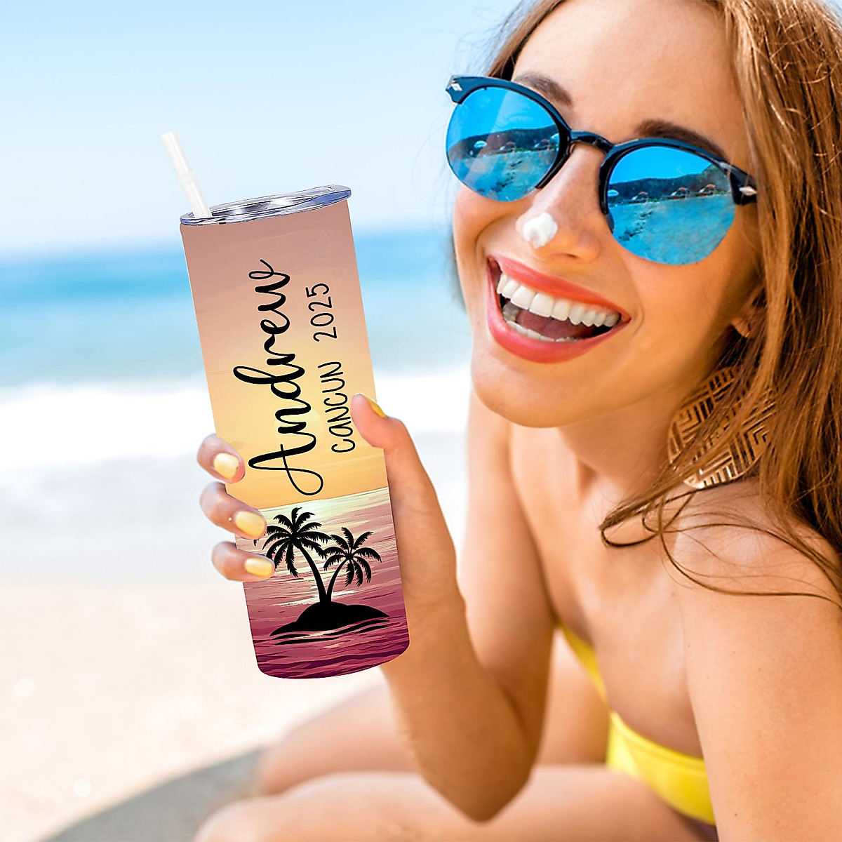 Custom Vacation Tumbler, Personalized Beach Tumblers Bulk for Women, Family Girls Trip Travel Insulated Tumbler Cups with Lids and Straws, Girls Trip Gifts Favors 2025, Bachelorette Trip Gifts