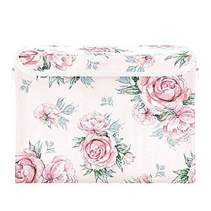 ALAZA Storage Bins with Lids,Bouquets Of Bright Peonies and Foliage Fabric Storage Boxes Baskets Containers Organizers with for Toys,Clothes and Books